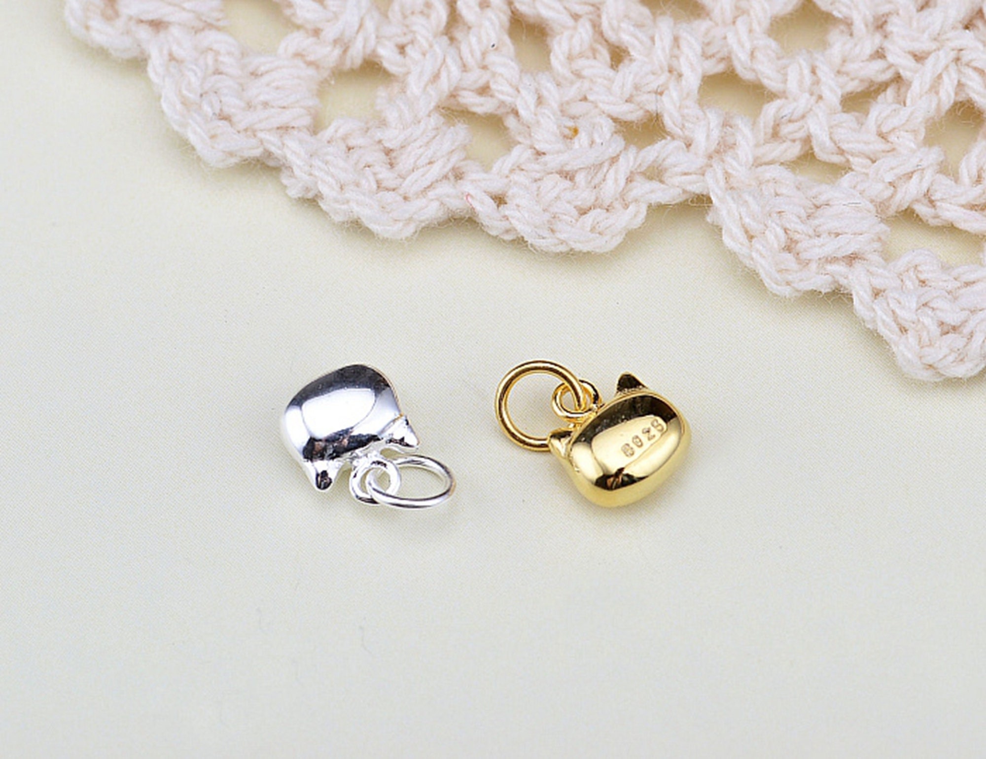 Sterling Silver Kitty Cat Charm, S925 Silver Shiny Cat Charm for ...