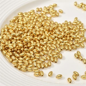 14K Gold Rice Beads, Oval Beads, Rice Bead, Loose Gem Beads, Bracelet ...