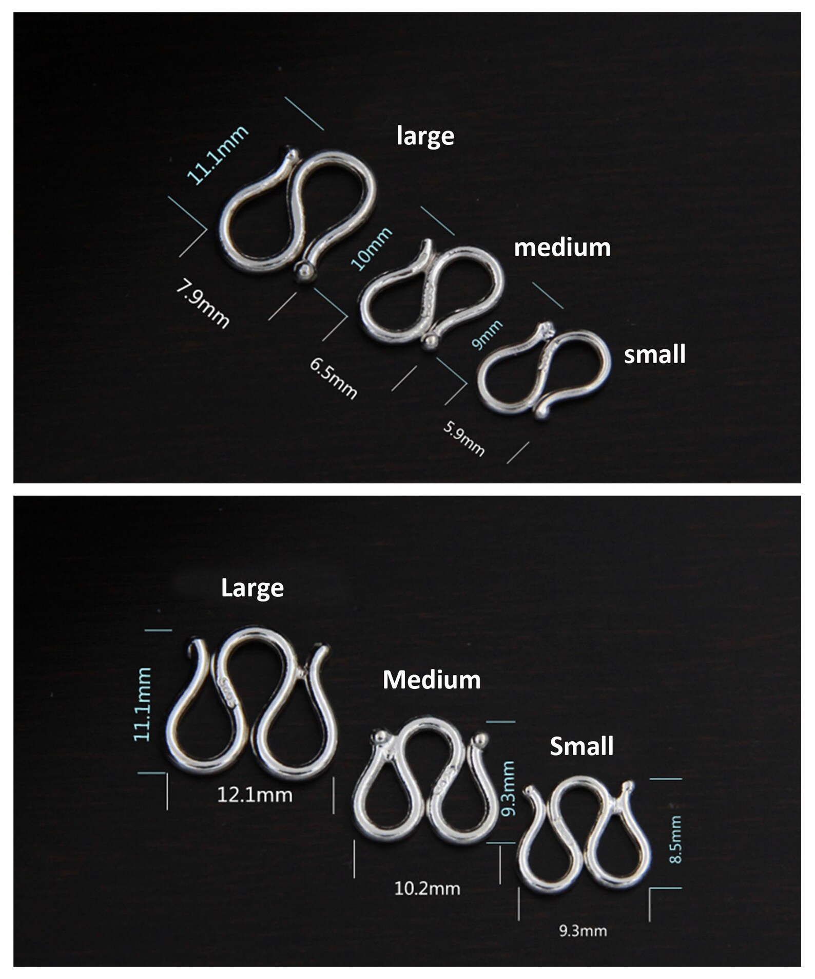 Sterling Silver M Clasps, S925 Silver Hook Clasp for Jewelry Making ...