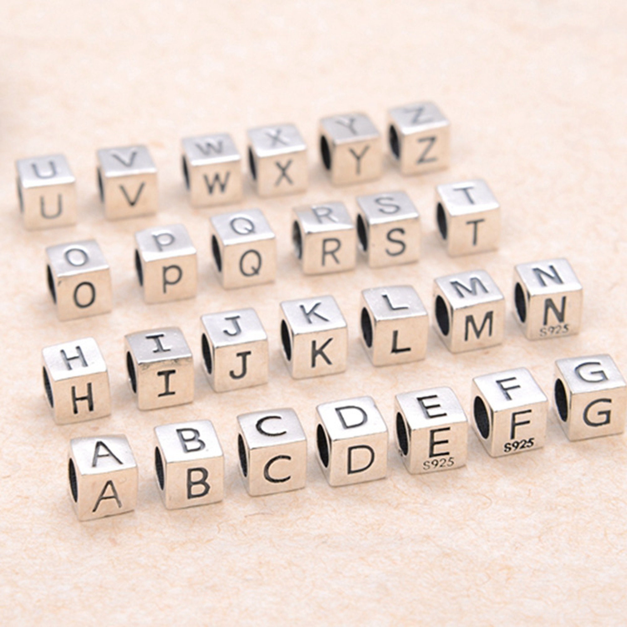 Sterling Silver Letter Beads, Sterling Silver Alphabet Cube Beads, S925 ...