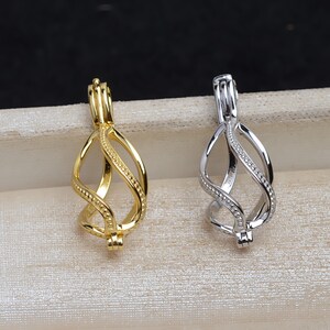 Sterling Silver Bird Cage Pendant Setting, S925 Silver Pearl Cage ...