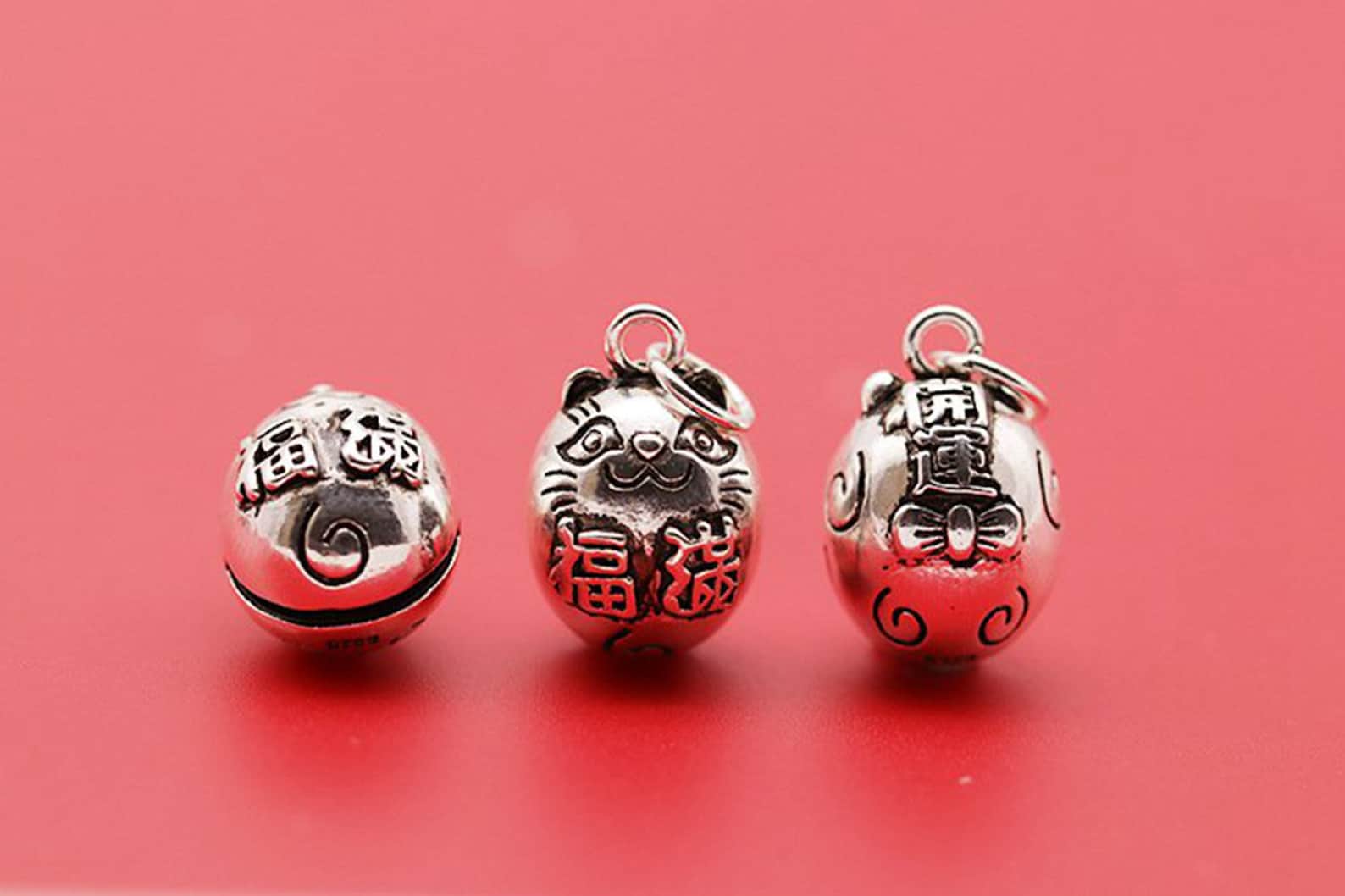 2pcs Sterling Silver Flower Bud Bell Charm, Silver Coccinella Bell ...