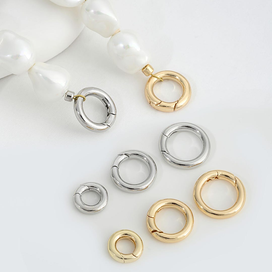 14K Gold Plated Round Push Clasp, Gold Ring Hinged Clasp, Plain Round ...