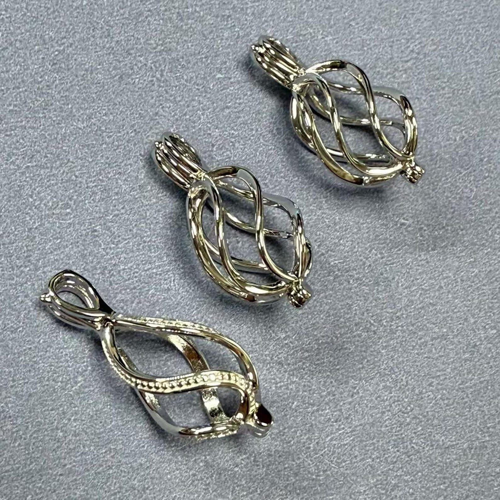 Sterling Silver Bird Cage Pendant Setting, S925 Silver Pearl Cage ...