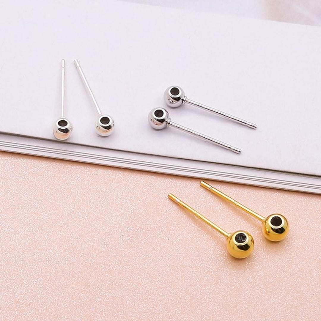 Sterling Silver Silicone Ear Posts, S925 Silver Ball Post Earring 3mm ...