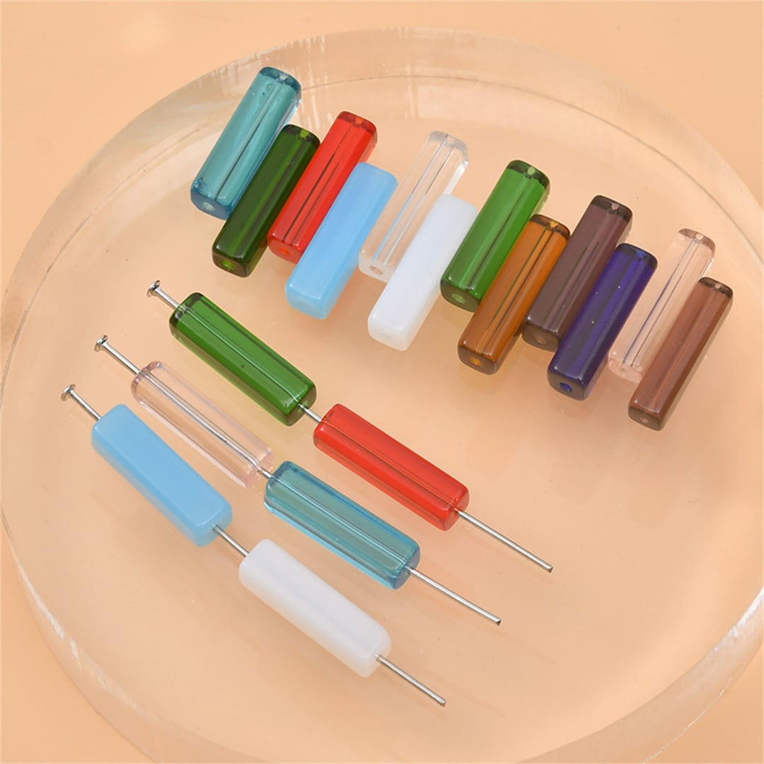 Crystal Glass Rectangle Tube Beads, Glaze Transparent Tube Bead ...