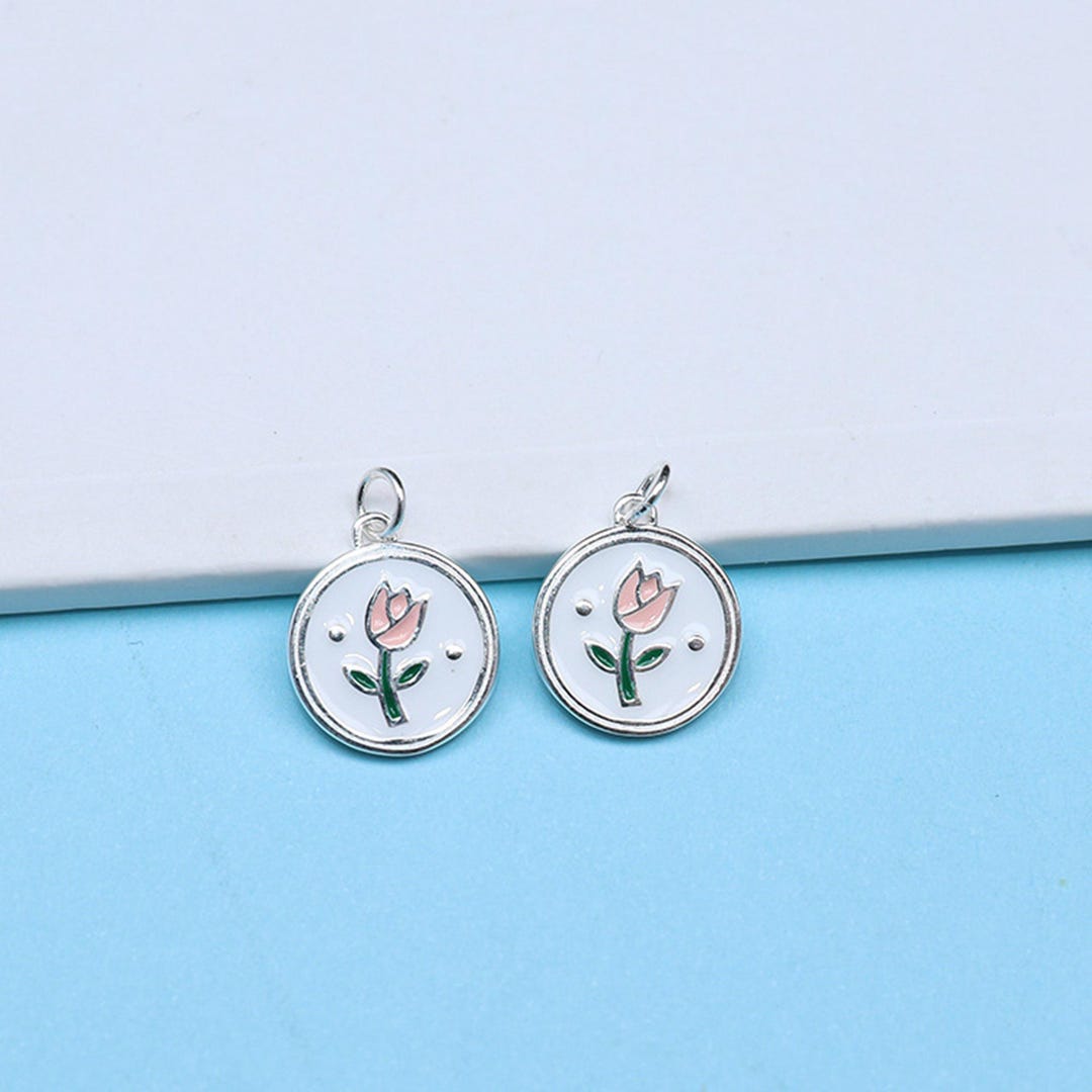 Sterling Silver Enamel Tulip Charm Pendant, Flower Round Bracelet ...