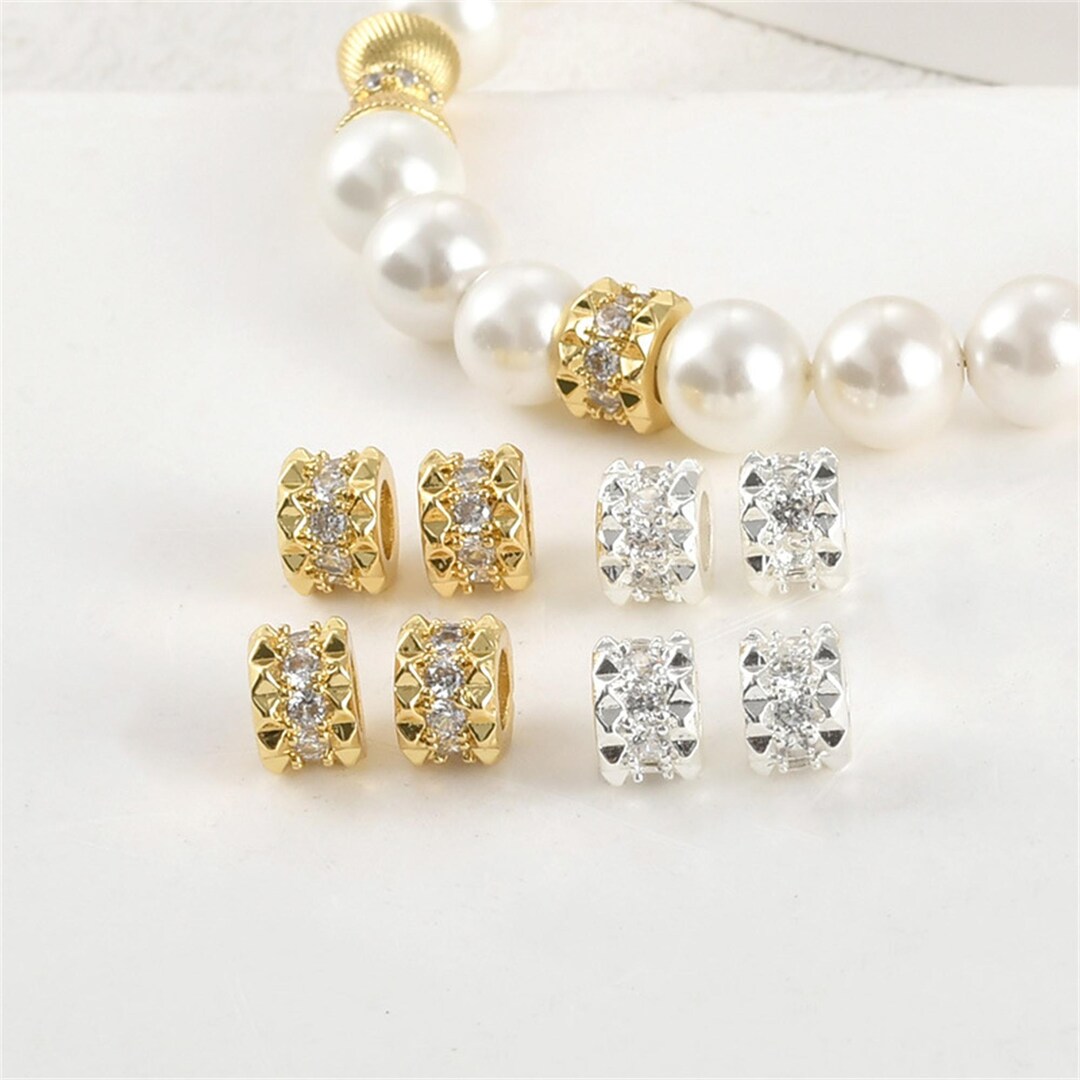 14K Gold Plated CZ Rivet Beads, Tube Bead, Tribal Bead, Ethnic Bead ...