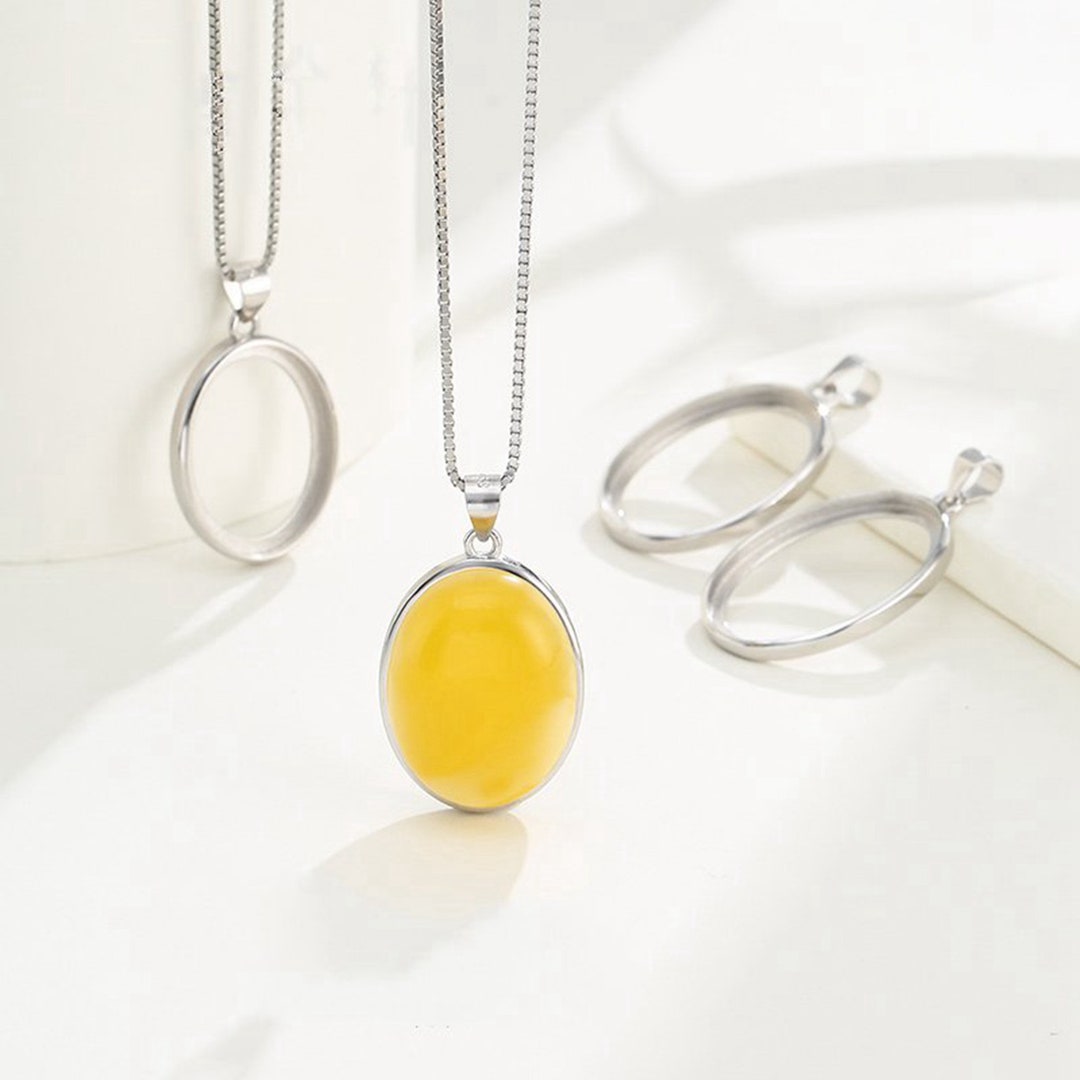 Sterling Silver Pendant Setting, Silver Oval Bezel, Pendant W/ Oval ...