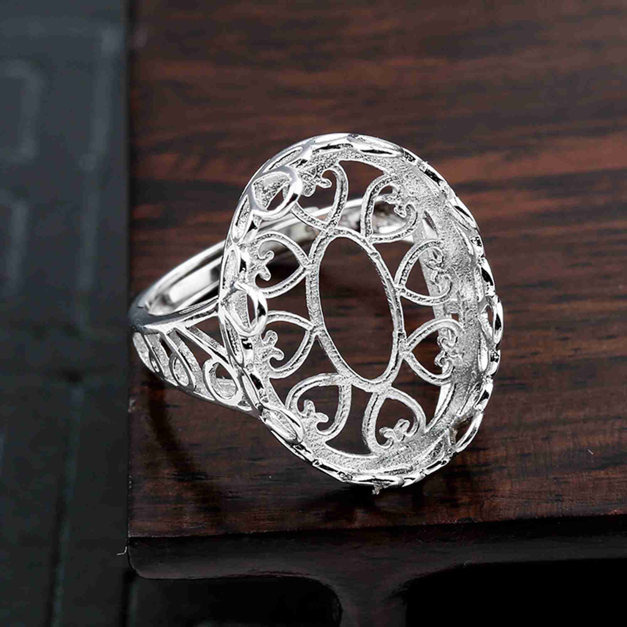 10PCS Sterling Silver Ring Setting, S925 Silver Oval Bezel Cup Setting ...