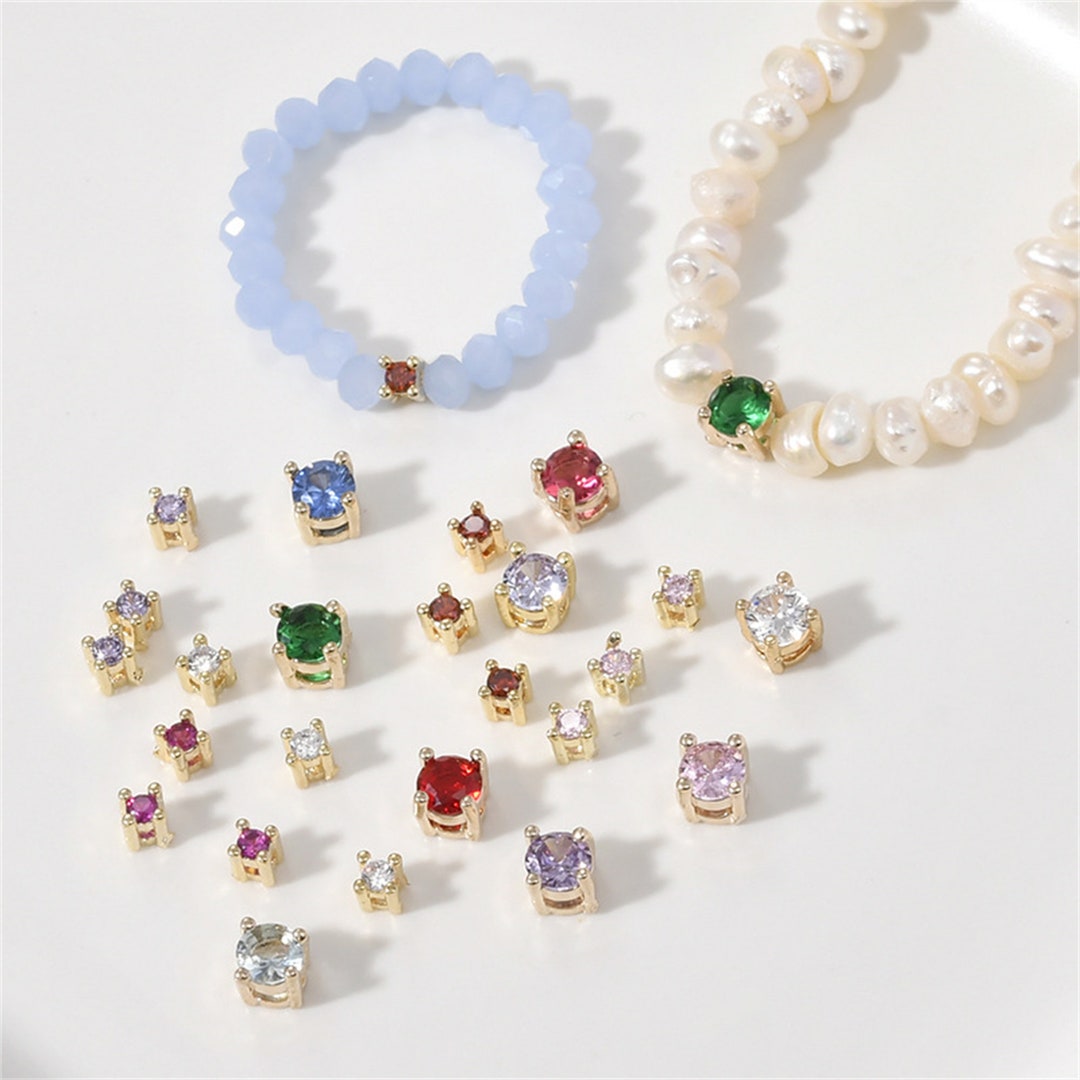 Gold Plated CZ Round Zircon Beads, Round Bead, 4 Prongs Claw Bead ...