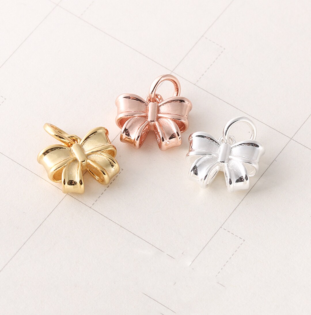 Sterling Silver Bow Charm Pendant, Bow Knot Bracelet, Ribbon Necklace ...