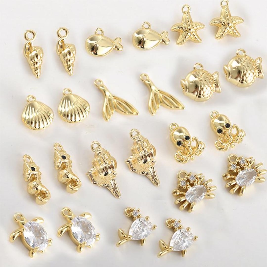 14K Gold Plated CZ Sea Charm, Ocean Charm Pendant, Sea Necklace ...