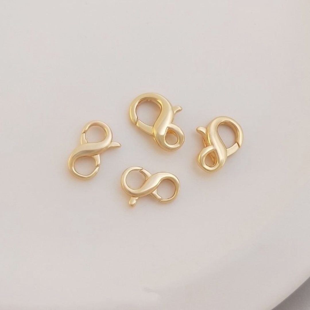 14K Gold Plated Double Lobster Clasps, Gold Tone Infinite Symbol ...