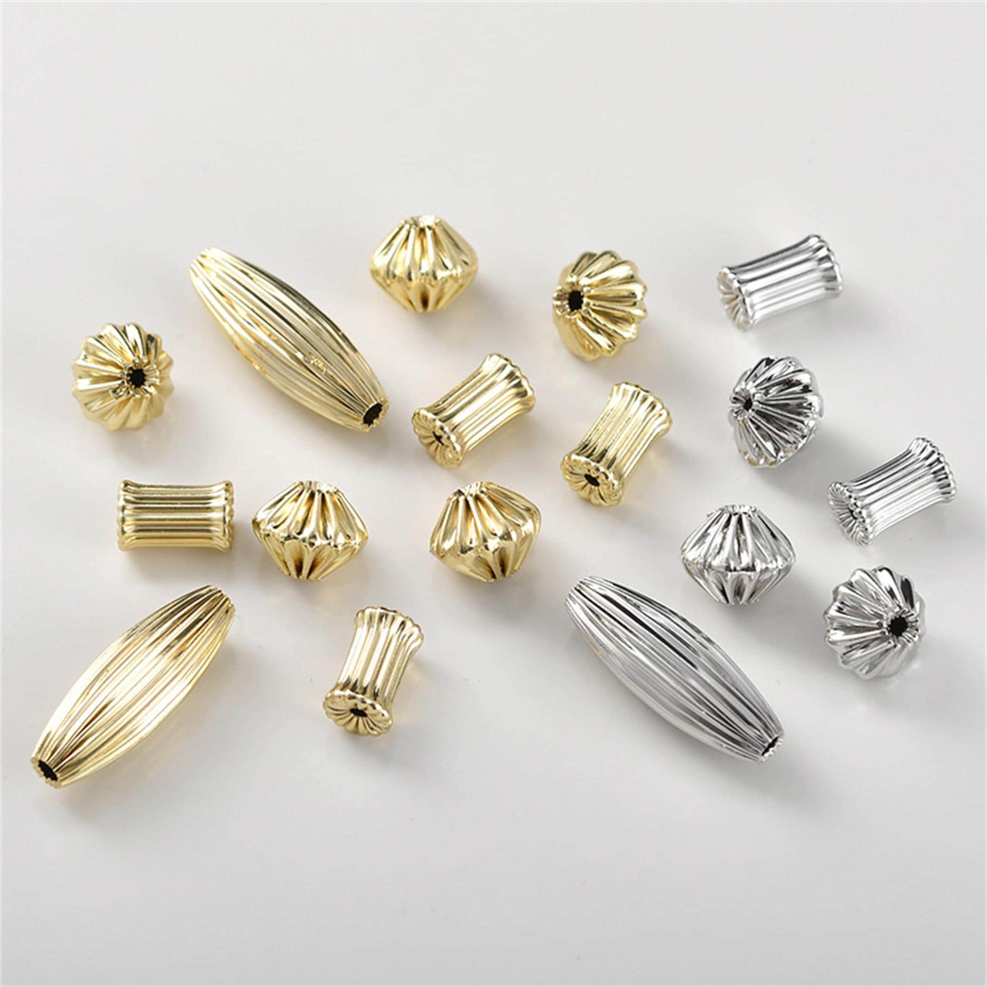 14K Gold Plated Corrugated Bead, Pony Bead, Cylinder Tube Bead, Olive ...