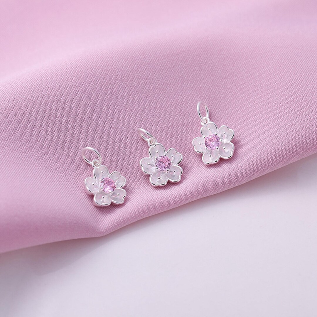 Sterling Silver CZ Pink Flower Charm Pendant, Blossom Bracelet ...