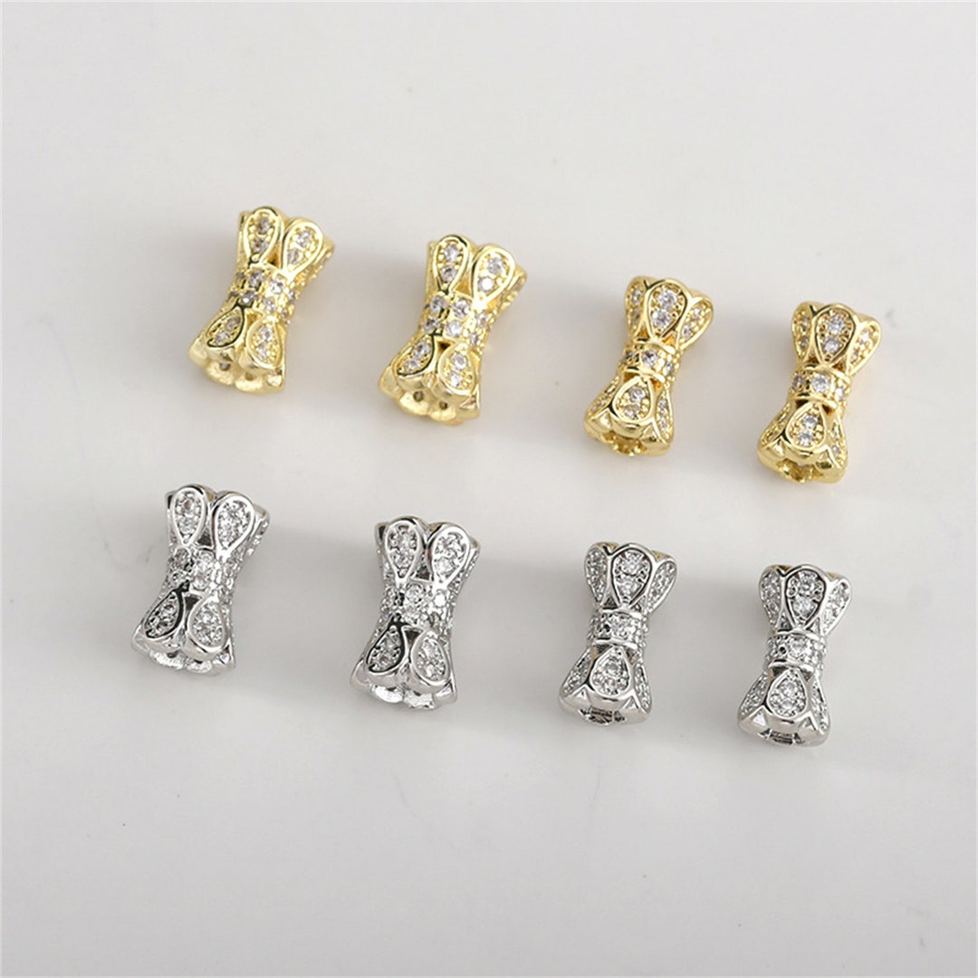 14K Gold Plated CZ Barrel Beads, Flower Petal Bead, Wrist Bead ...