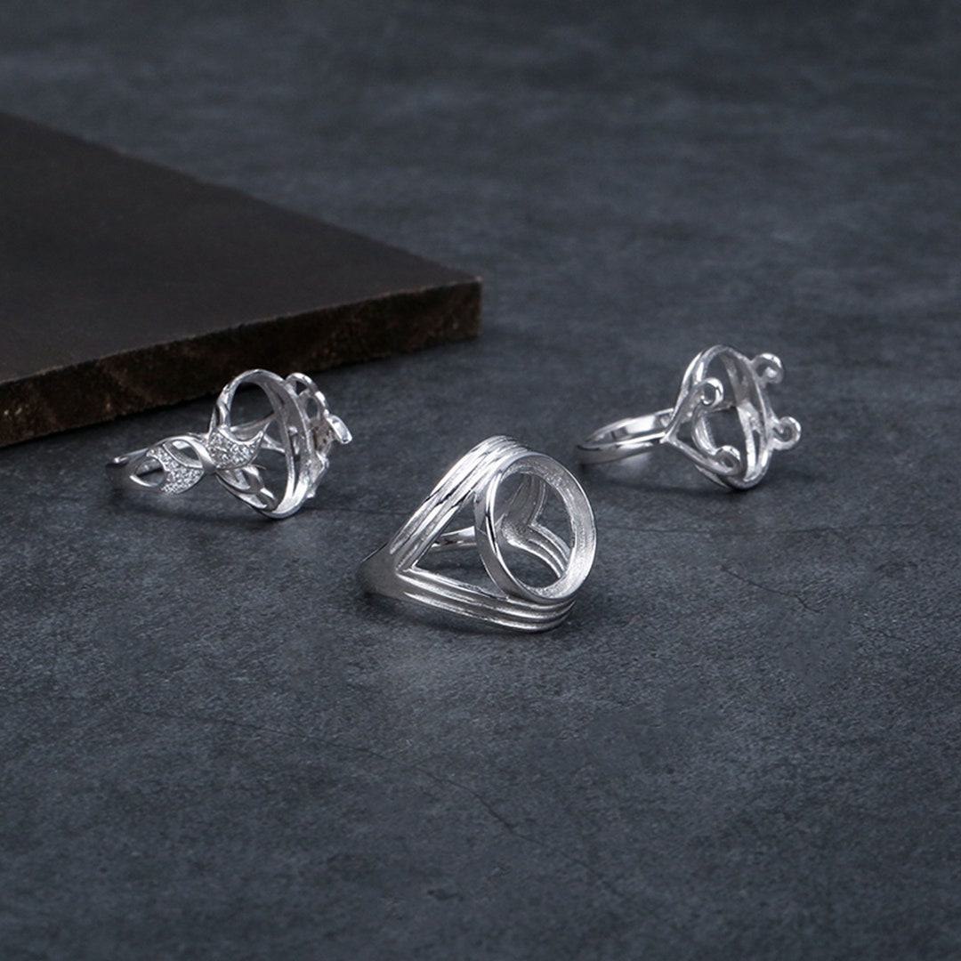 Sterling Silver Ring Setting, S925 Silver Oval Round Bezel Cup Setting ...