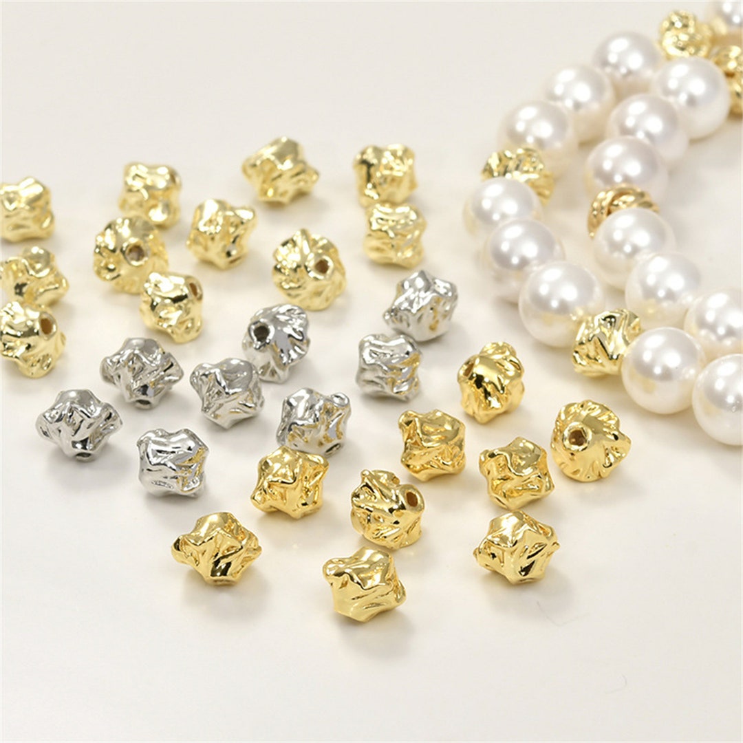 14K Gold Plated Rhombus Beads, Plain Bead, Wrinkle Bead, Geometric Bead ...