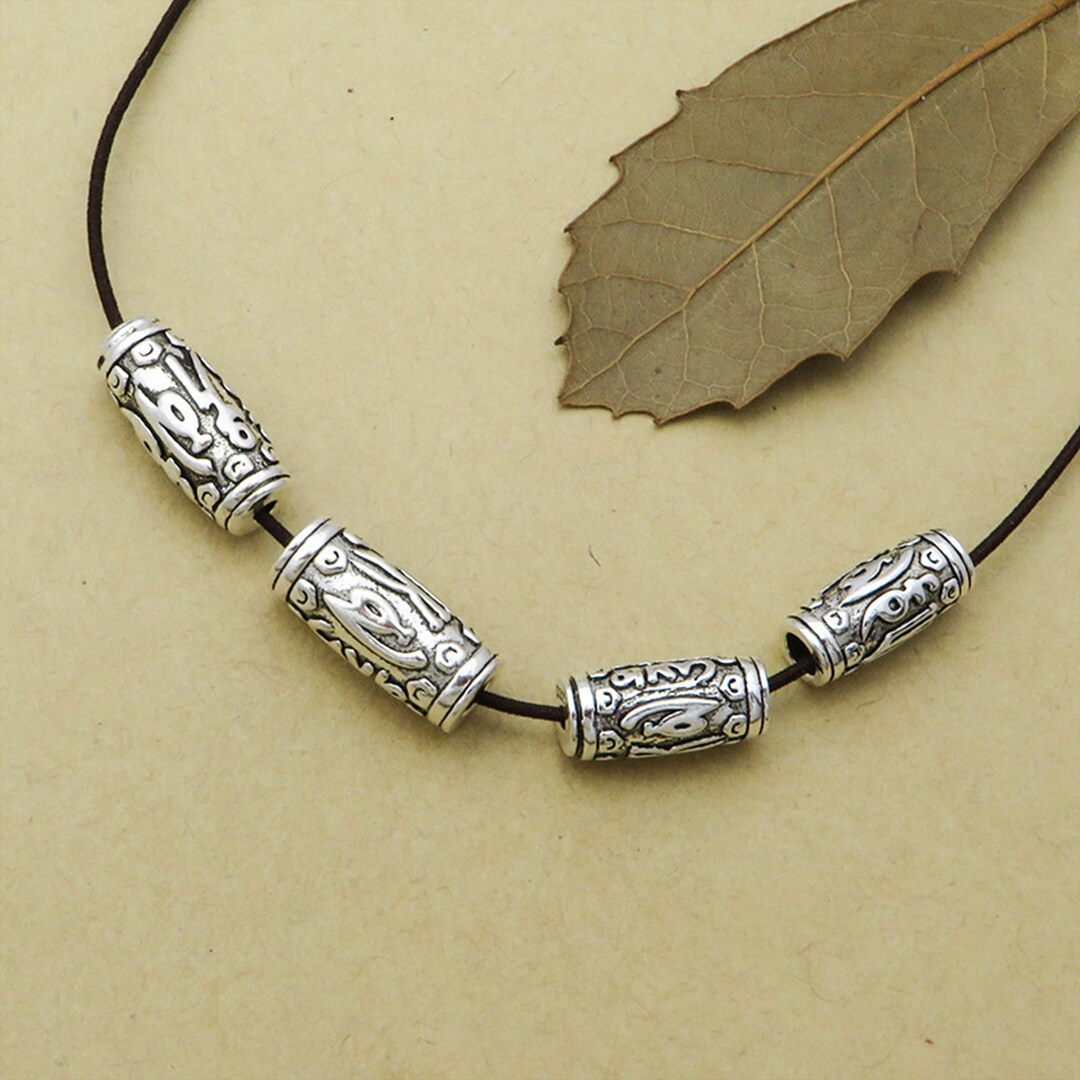 Sterling Silver OM Mantra Beads, Prayer Bead, Mala Bead, Tibetan Bead ...