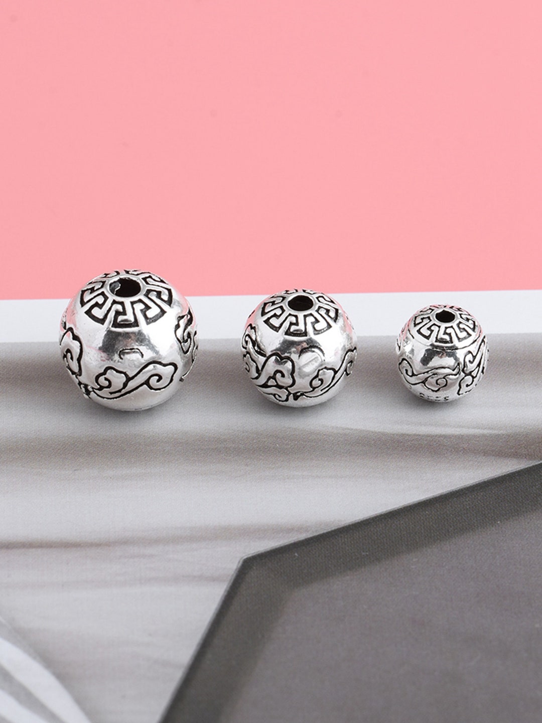 Sterling Lucky Cloud Beads, Greek Key Bead, Round Cloud Bead ...