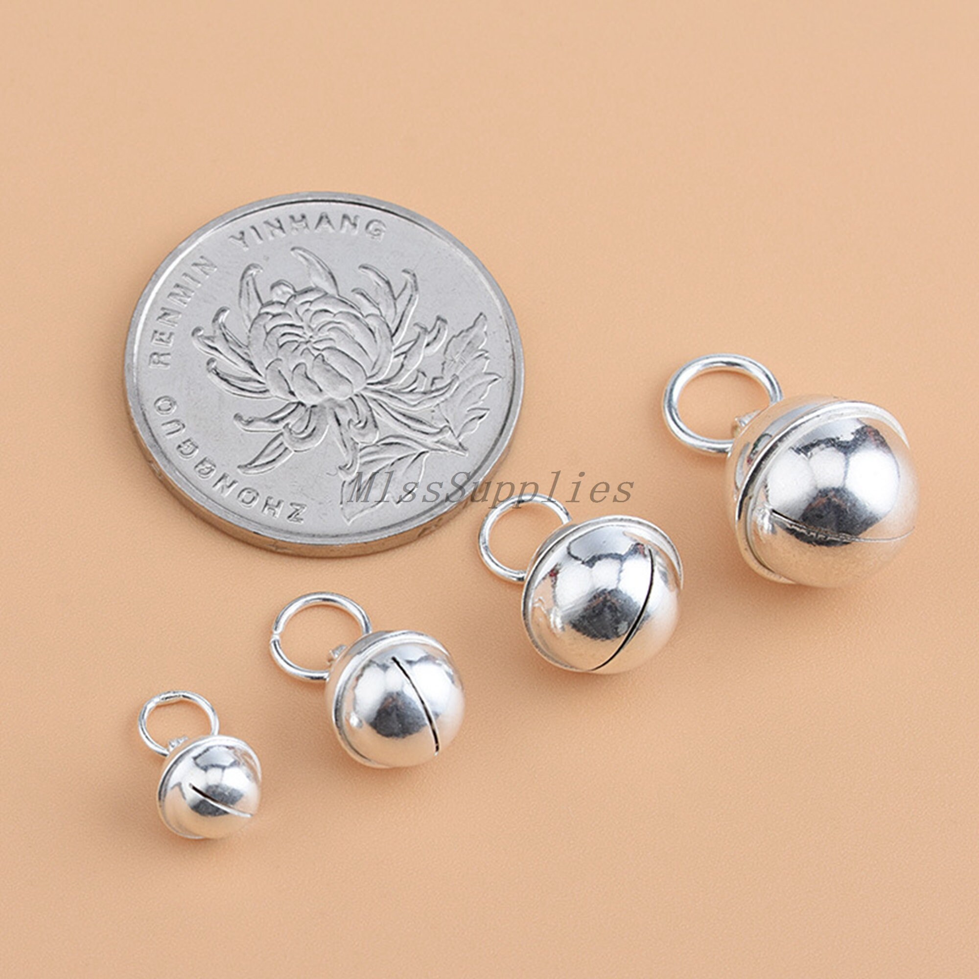 Sterling Silver Bell Charm S925 Silver Jingle Bell Charm for | Etsy