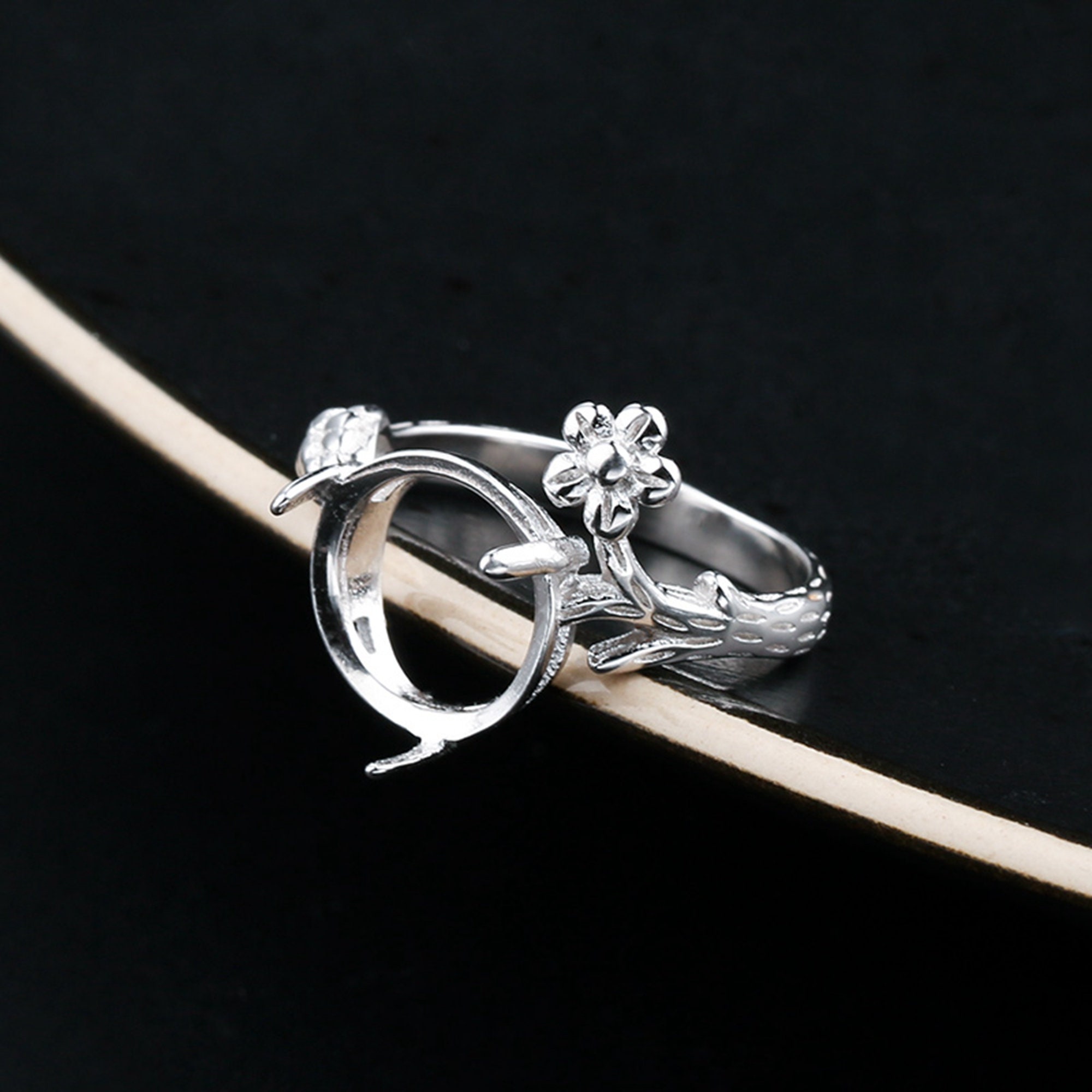 Sterling Silver Flower Ring Setting S925 Silver Round Bezel - Etsy