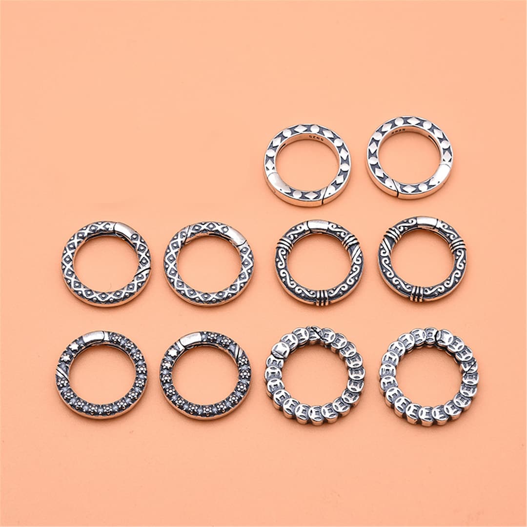 Sterling Silver Flower Round Push Clasp, Silver Ring Hinged Clasp ...