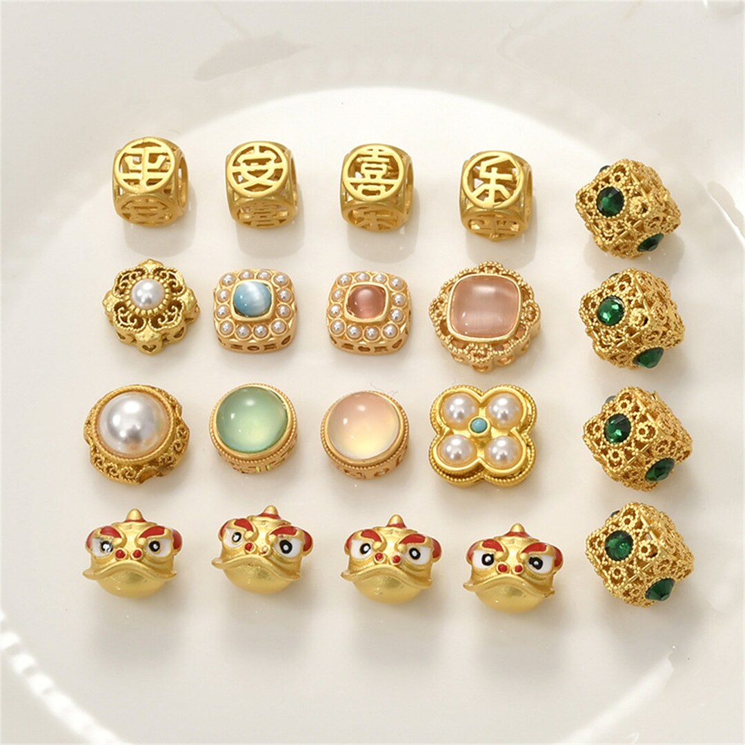 Vintage Gold Plated Lion Dance Beads, Festive Bead, Symbolic Bead ...