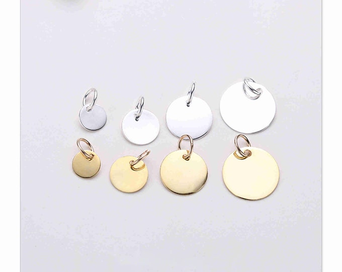 10 Sterling Silver Round Tag Charms, 925 Silver Circle Tag Charms, Coin ...