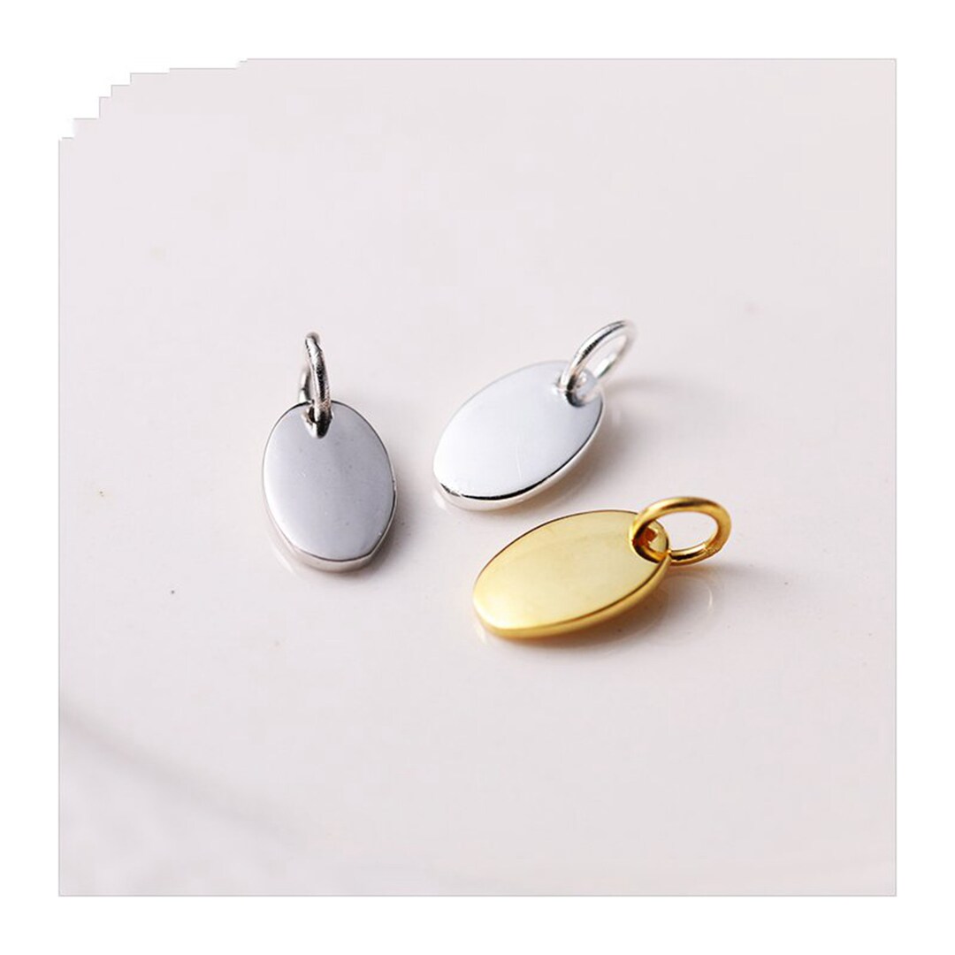 Sterling Silver Oval Disc Charm Pendant, Glossy Bracelet, Sleek Disc ...