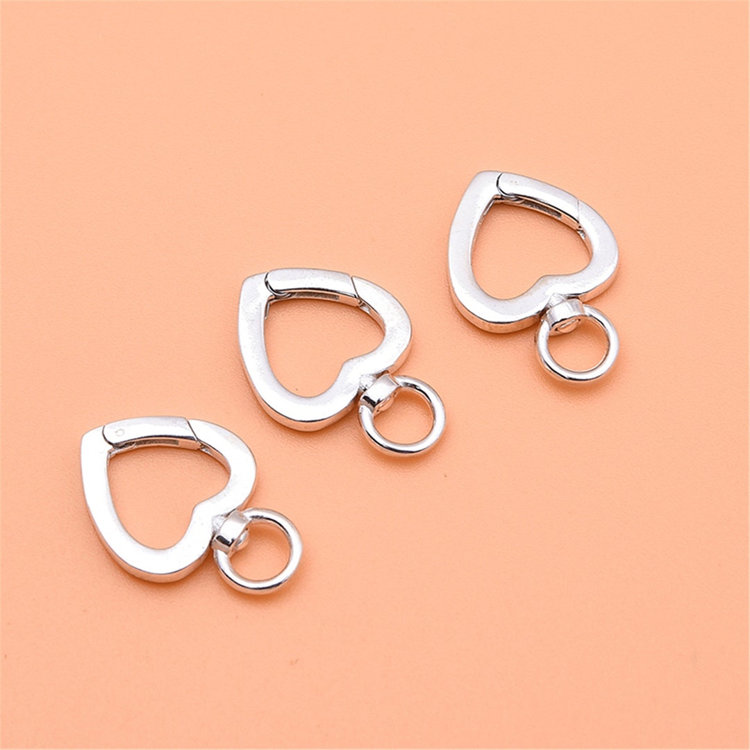 Sterling Silver Heart Push Clasps, 925 Silver Love Heart Gate Clasp ...