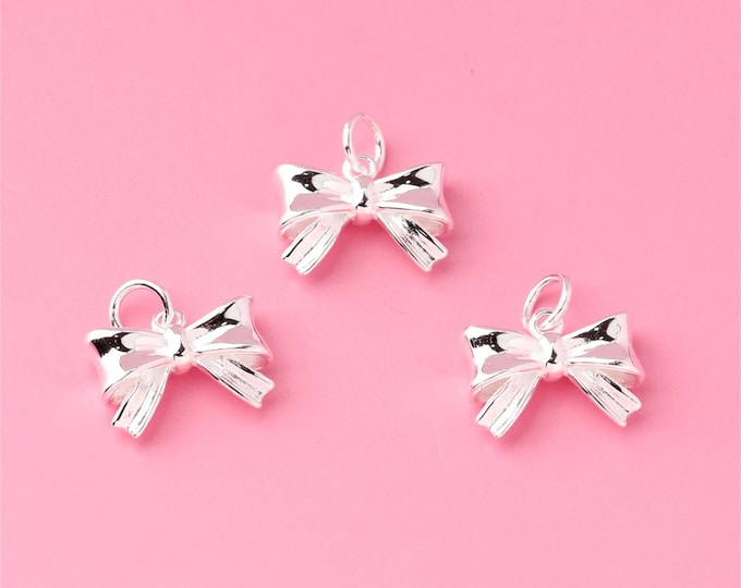 Sterling Silver Bow Charm Pendant, Ribbon Bracelet, Bowtie Necklace ...
