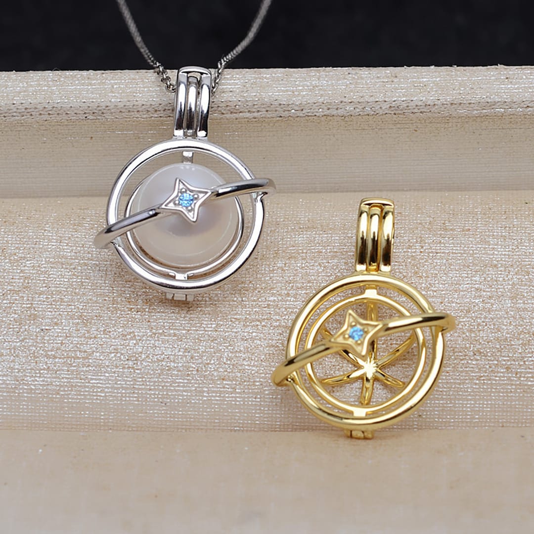 Sterling Silver Planet Pendant Setting, S925 Silver Pearl Cage Pendant ...