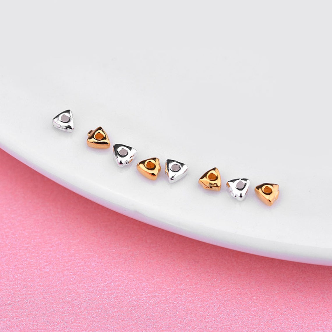 Sterling Silver Triangle Beads, Tiny Bead, Triangular Bead, Geometric ...