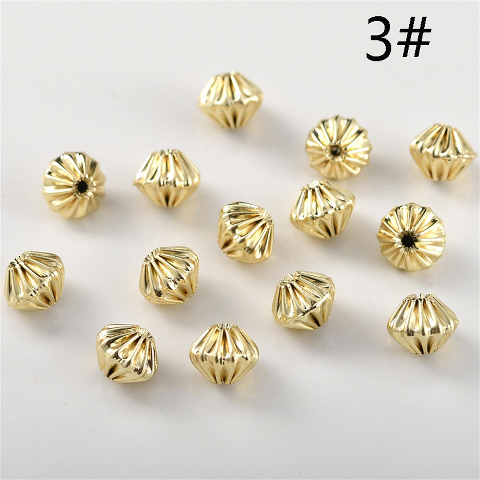 14K Gold Plated Corrugated Bead, Pony Bead, Cylinder Tube Bead, Olive ...