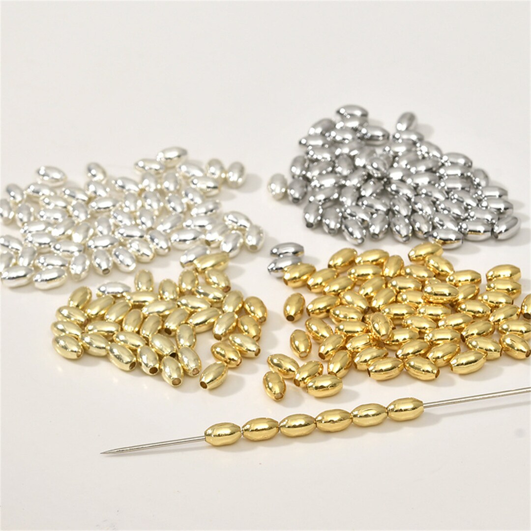 14K Gold Rice Beads, Oval Beads, Rice Bead, Loose Gem Beads, Bracelet ...