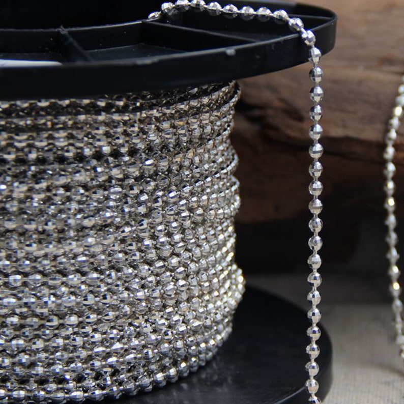 Sterling Silver Faceted Ball Chain, S925 Silver Faceted Ball Chain for ...
