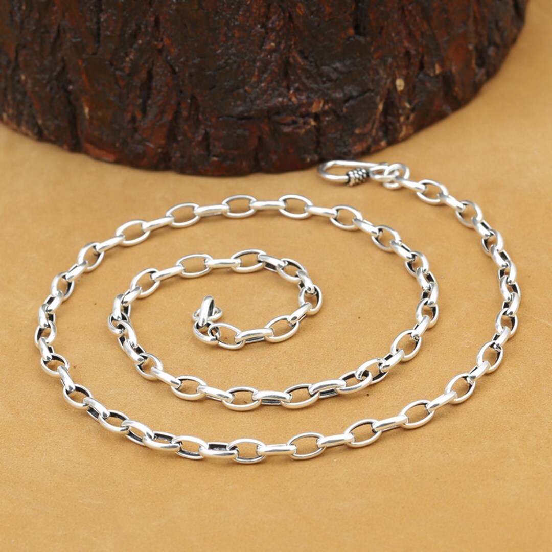 Sterling Silver Oval Rolo Chain,s925 Silver Oval Chain With S Clasp ...
