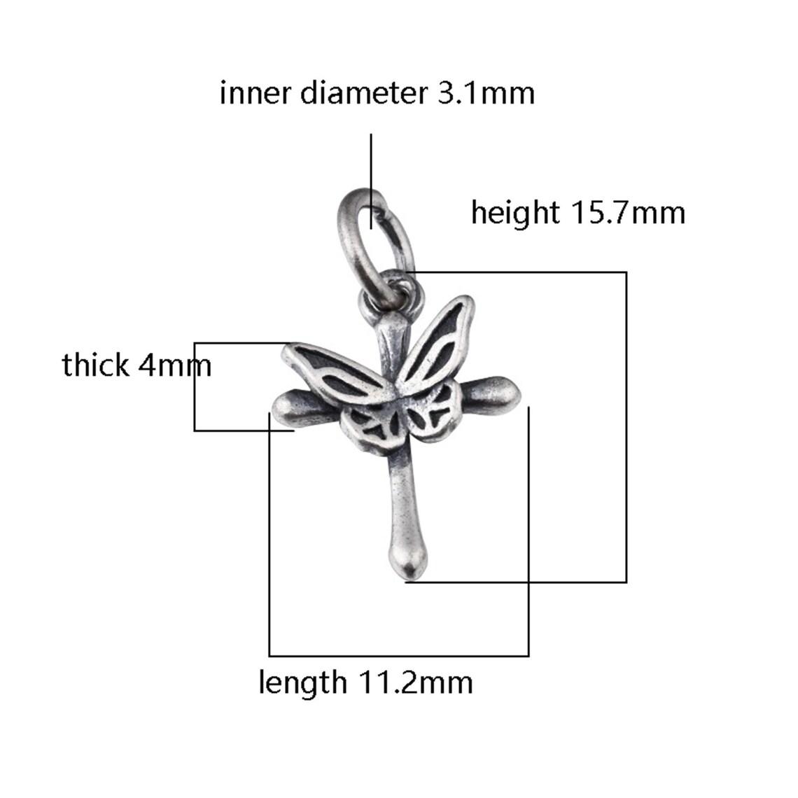 Sterling Silver Butterfly Cross Charm Pendant, Christian Bracelet ...