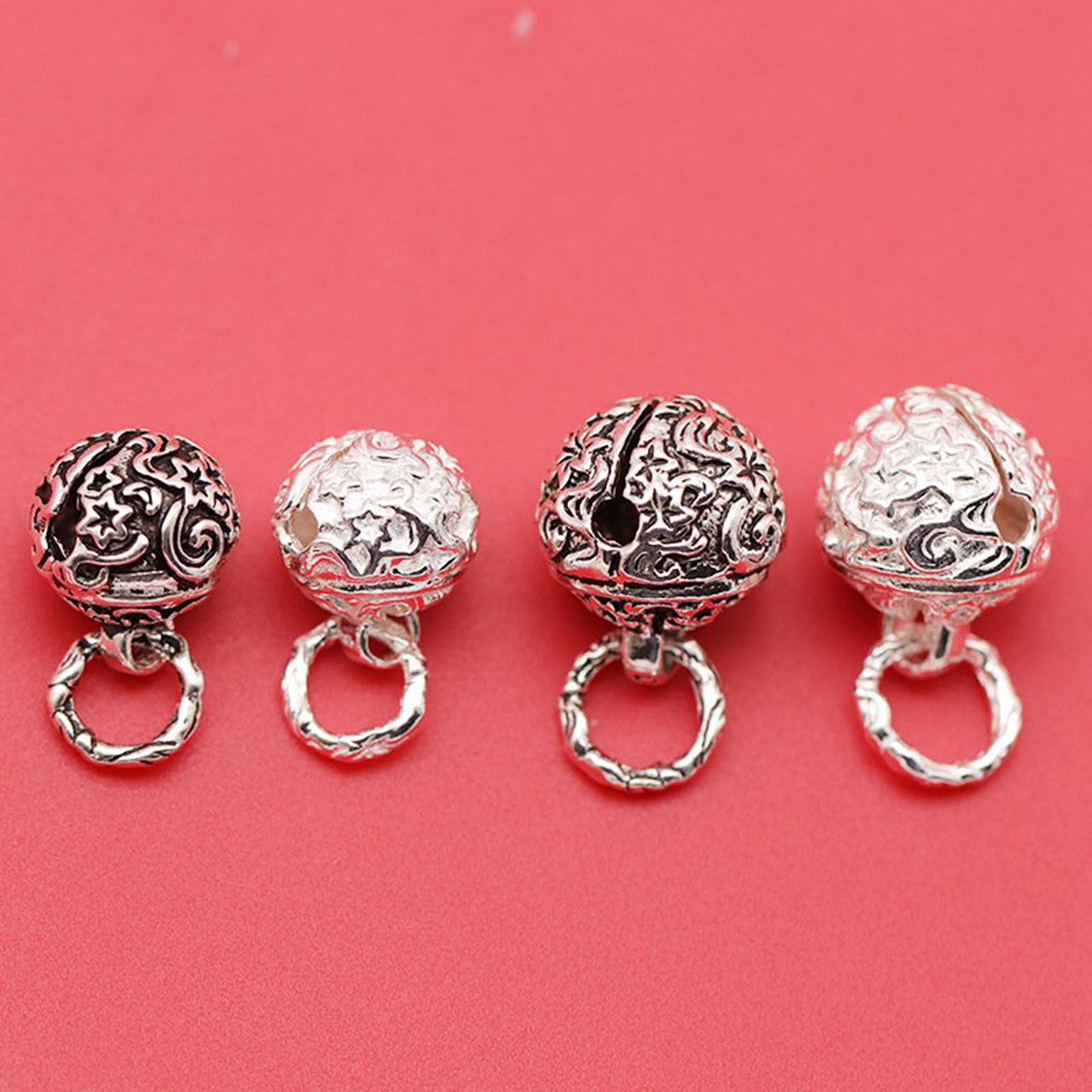 2pcs Sterling Silver Flower Bud Bell Charm, Silver Coccinella Bell ...