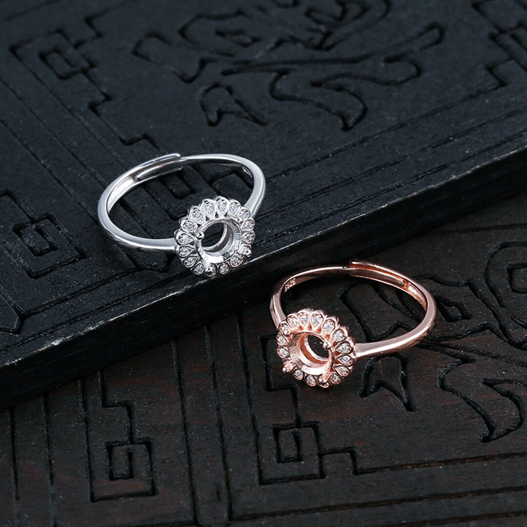 Sterling Silver Flower Ring Setting, s925 Silver Round Bezel Cup ...