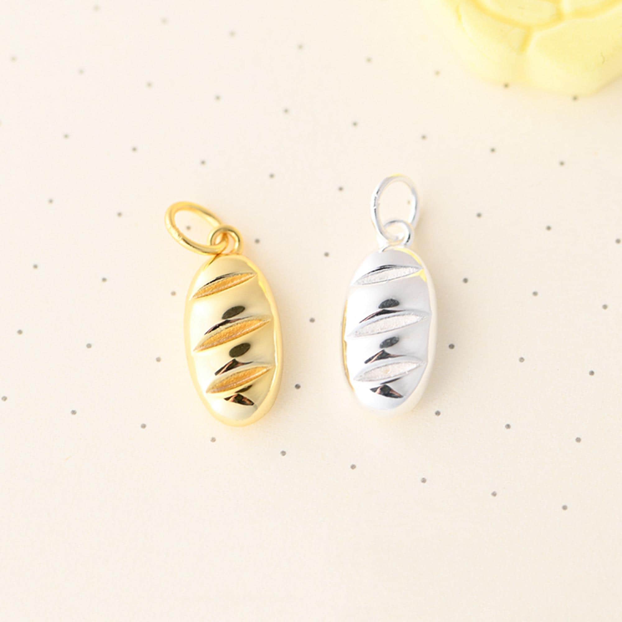 Sterling Silver Bread Charm Pendant, S925 Silver Food Bracelet ...