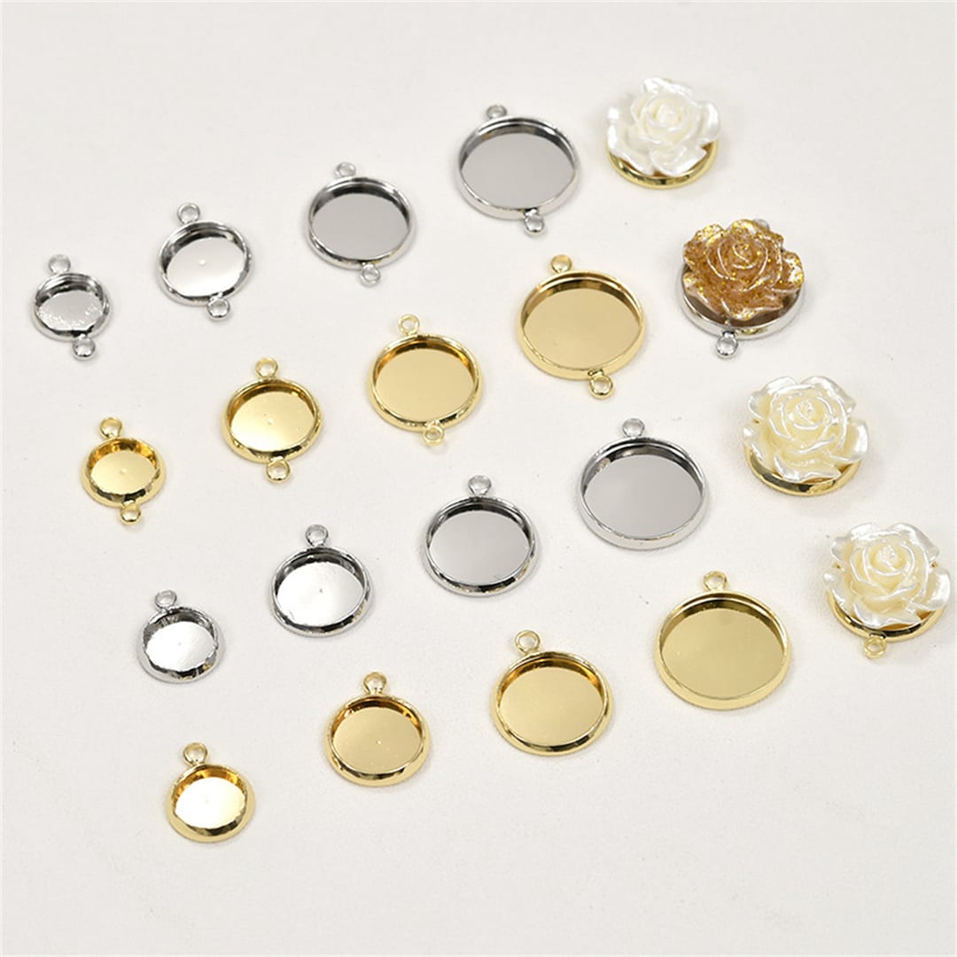 14K Gold Plated Pendant Settings, Gold Tone Round Bezel for Jewelry ...