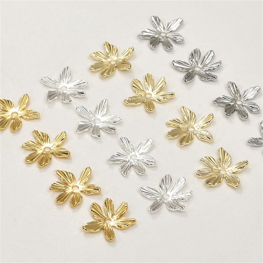 14K Gold Plated Leaf Bead Caps, Gold Tone Flower Beads Cap for Jewelry ...