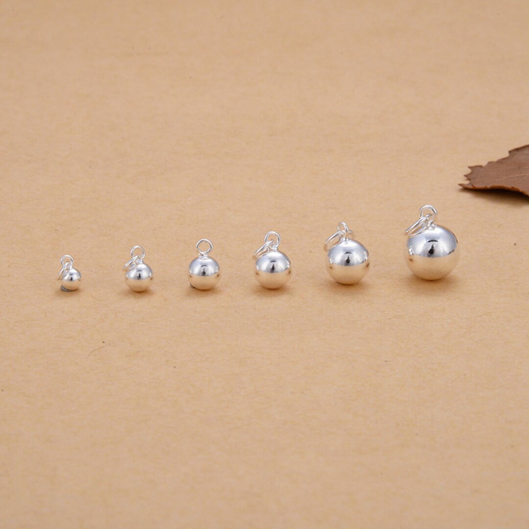 Sterling Silver Seamless Round Ball Charm, S925 Silver Ball Charm for ...