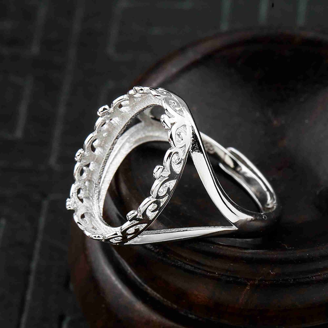 Sterling Silver Flower Ring Setting, S925 Silver Oval Bezel Cup Setting ...