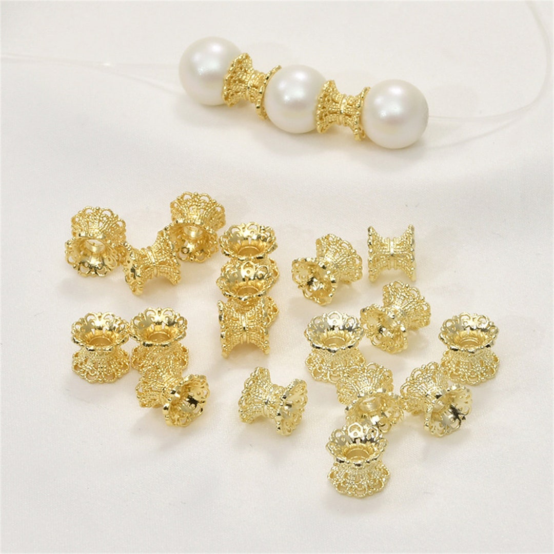 14K Gold Plated Flower Bead Caps, Double Flower Beads Cap for Jewelry ...