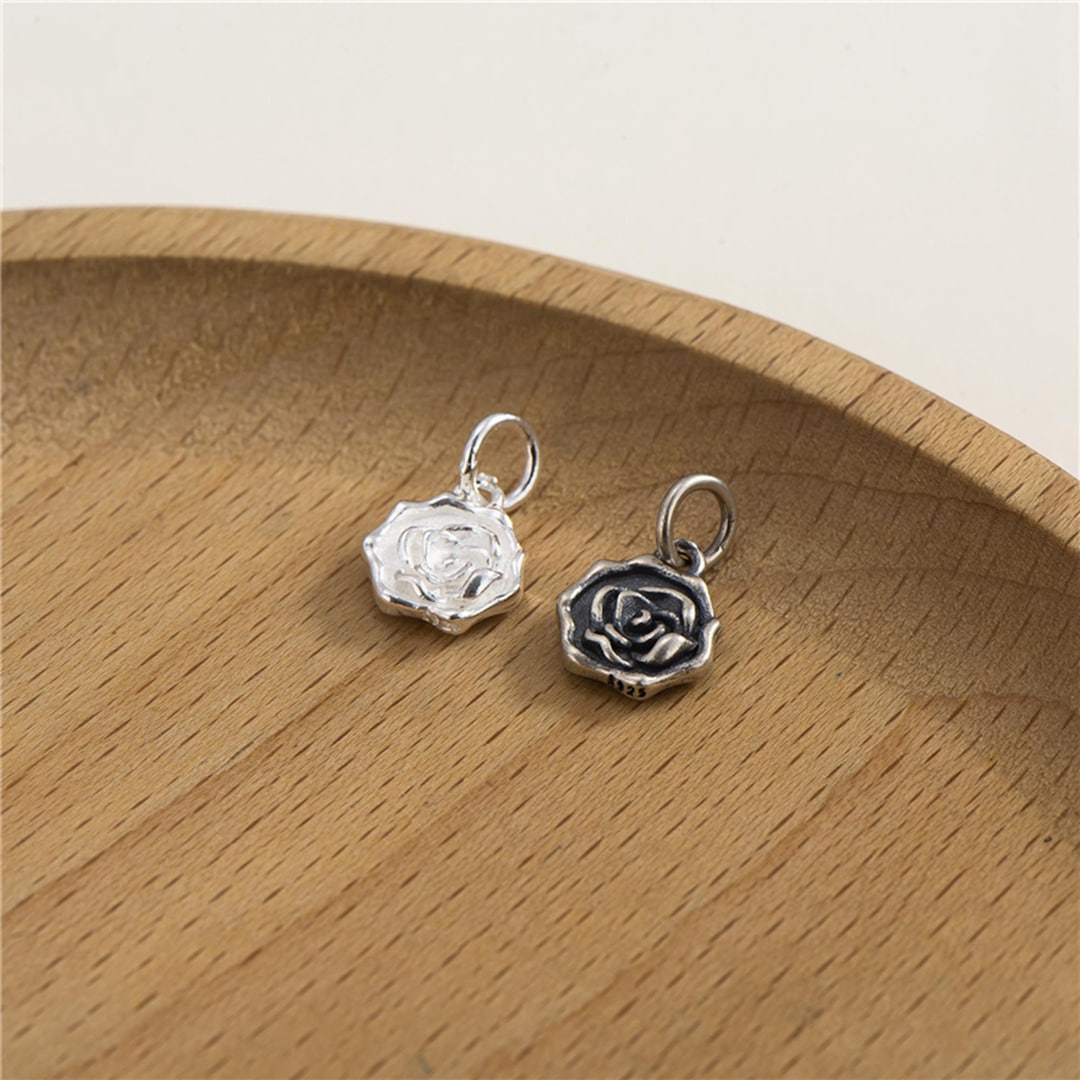 Sterling Silver Rose Charm Pendant, Flower Bracelet, Floral Necklace ...