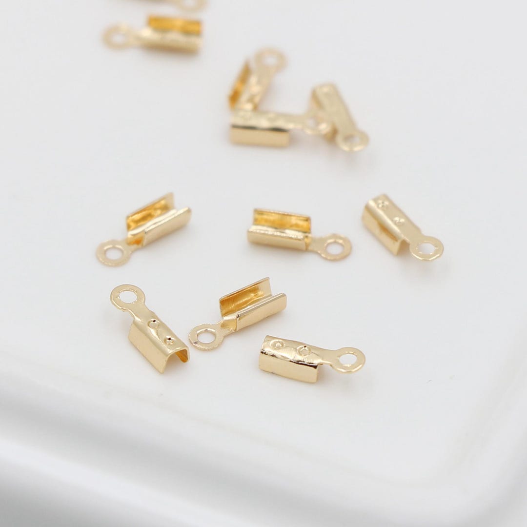 14K Gold Plated Crimp End, Cord End Caps, Leather Cord End Cap, Chain ...